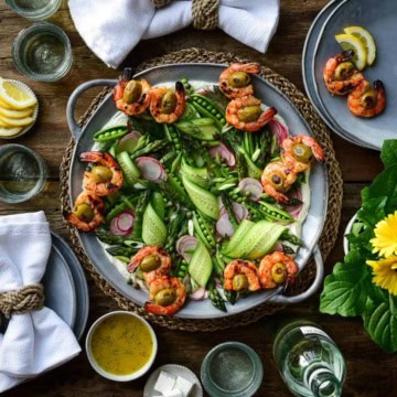 Crisp Spring Salad with Grilled Wild Shrimp & Olives - Zimmy's Nook