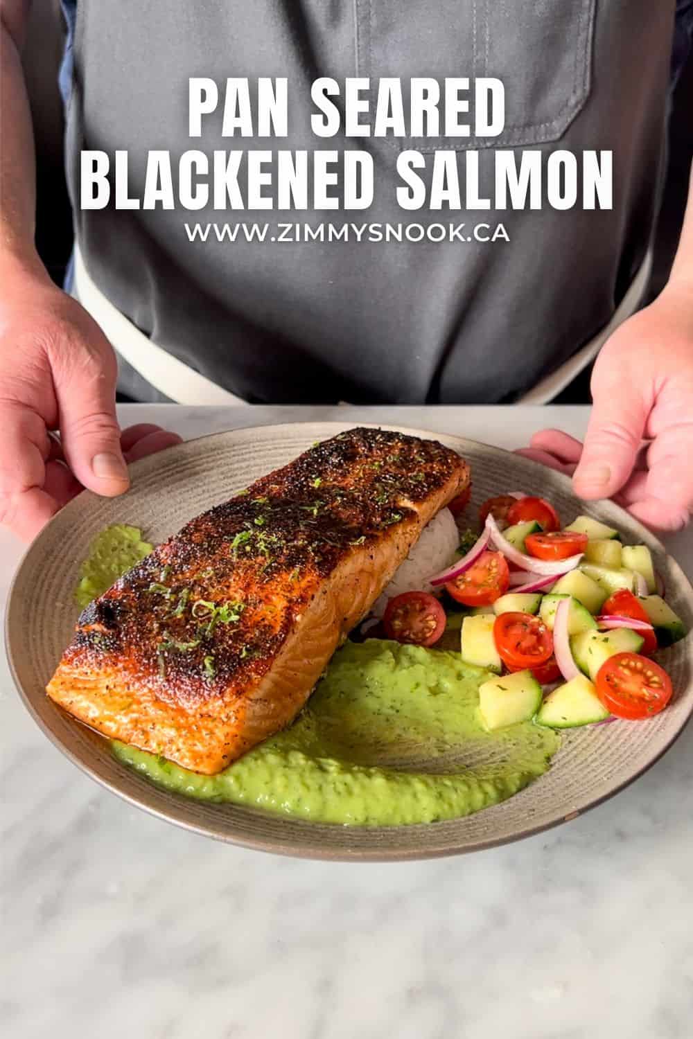 Pan Seared Blackened Salmon with Charred Jalapeno Crema - Zimmy's Nook