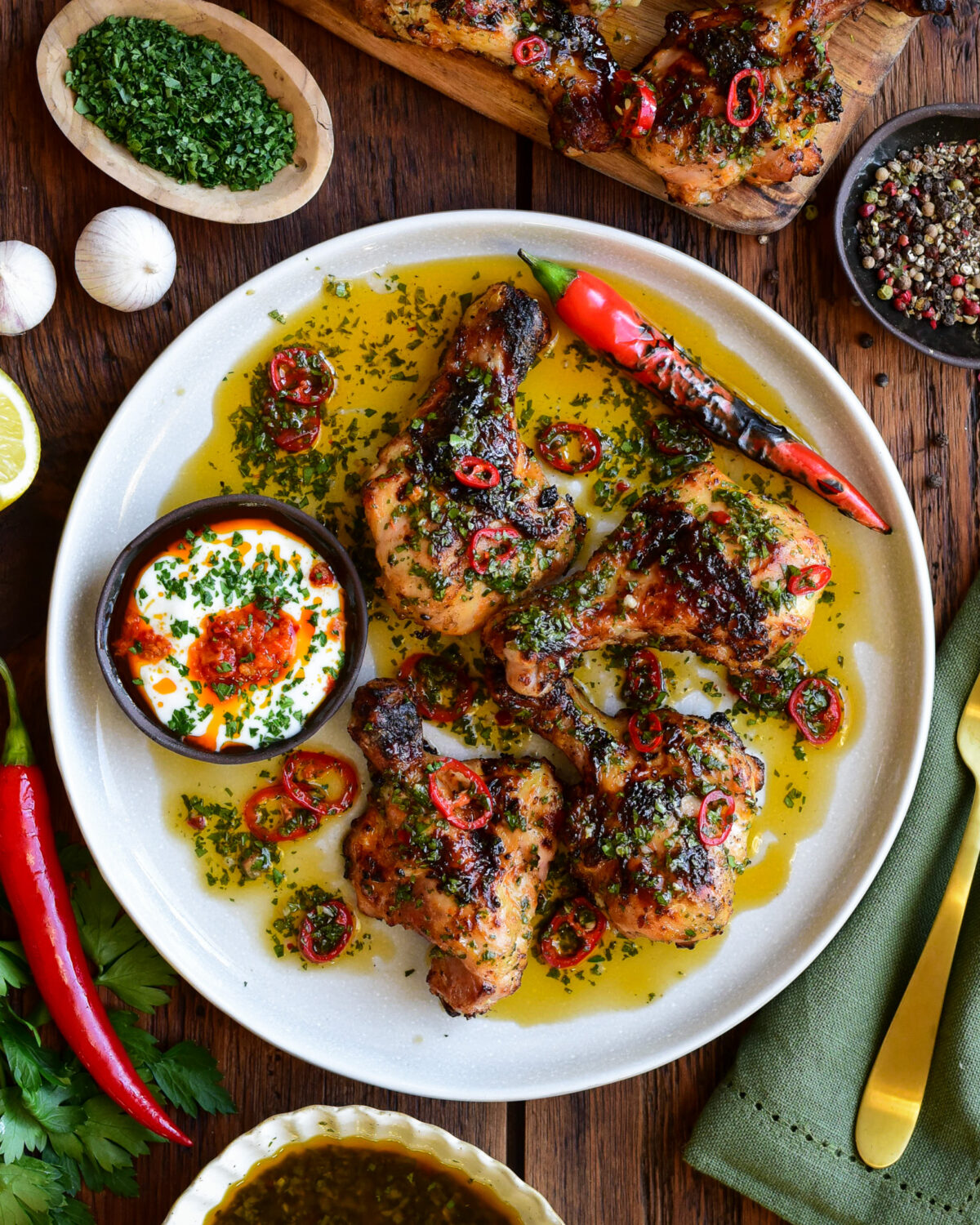 Butterflied Chicken Drumsticks with Sweet & Spicy Herb Sauce - Zimmy's Nook