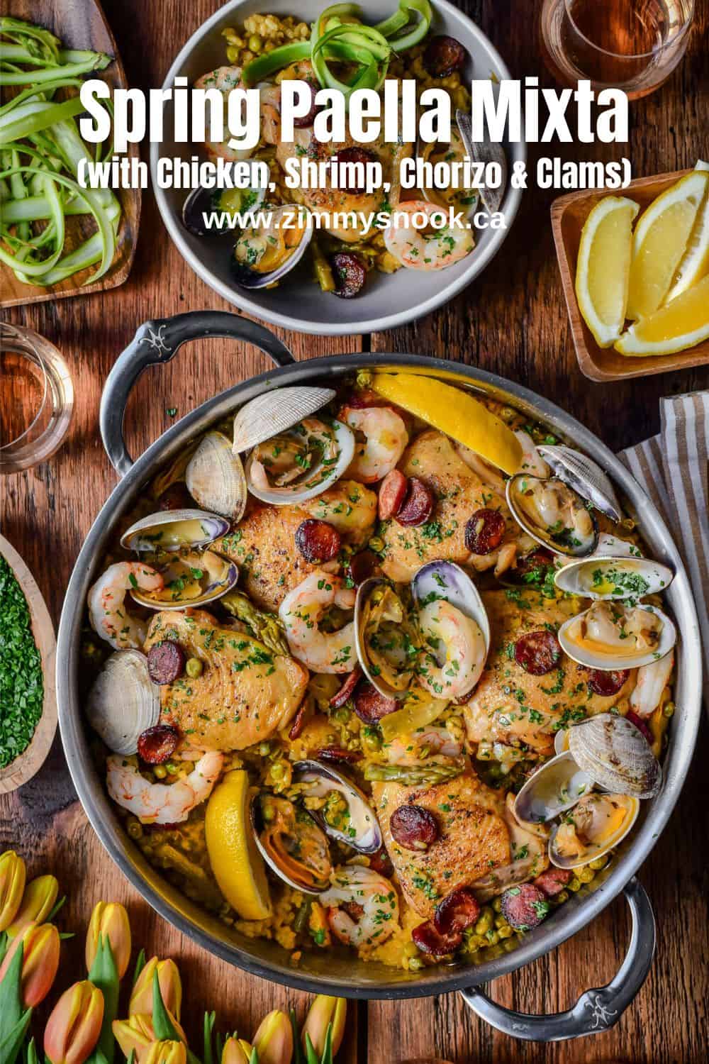 Spring Paella Mixta (with Chicken, Shrimp, Chorizo & Clams) - Zimmy's Nook