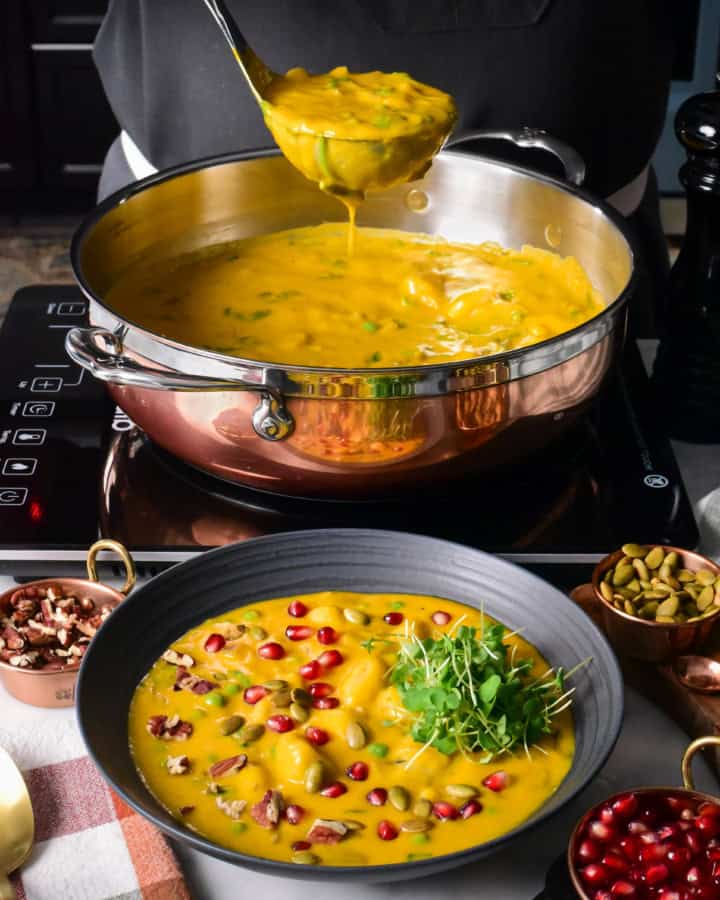 Creamy Sunshine Squash Soup with Gnocchi & Spinach - Zimmy's Nook