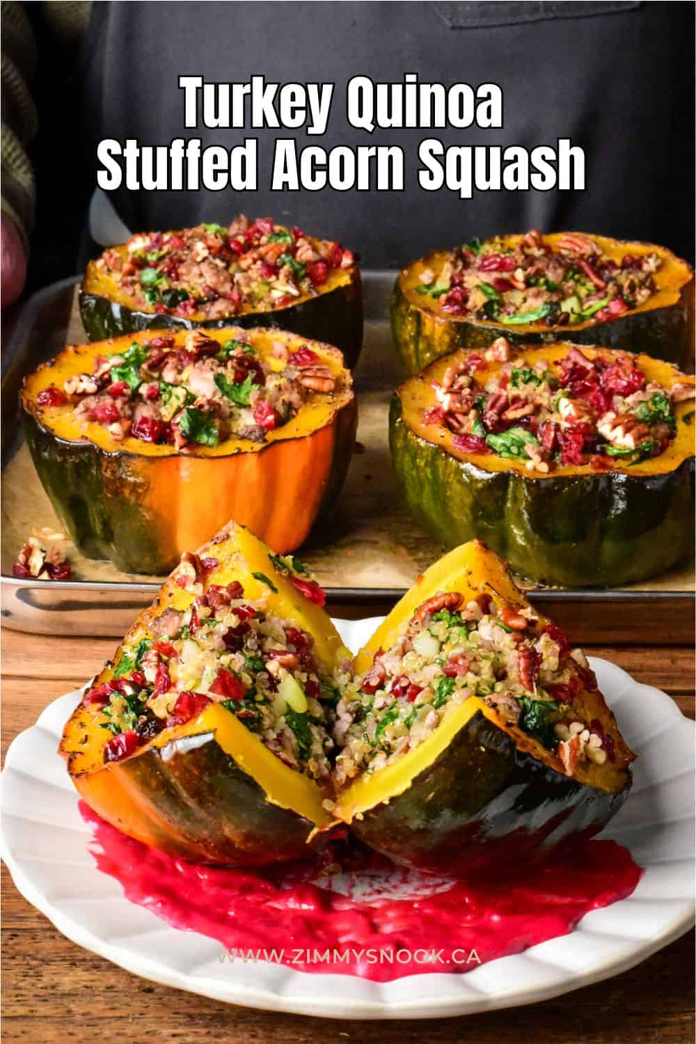 Turkey Quinoa Stuffed Acorn Squash with Cranberries & Pecans - Zimmy's Nook