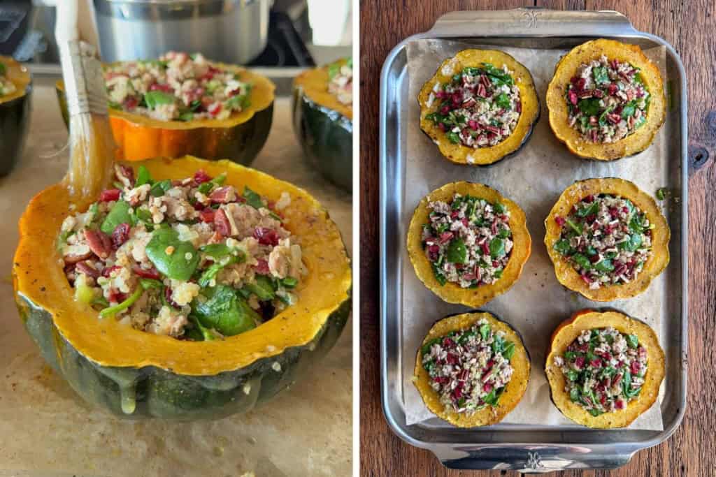 Turkey Quinoa Stuffed Acorn Squash with Cranberries & Pecans - Zimmy's Nook